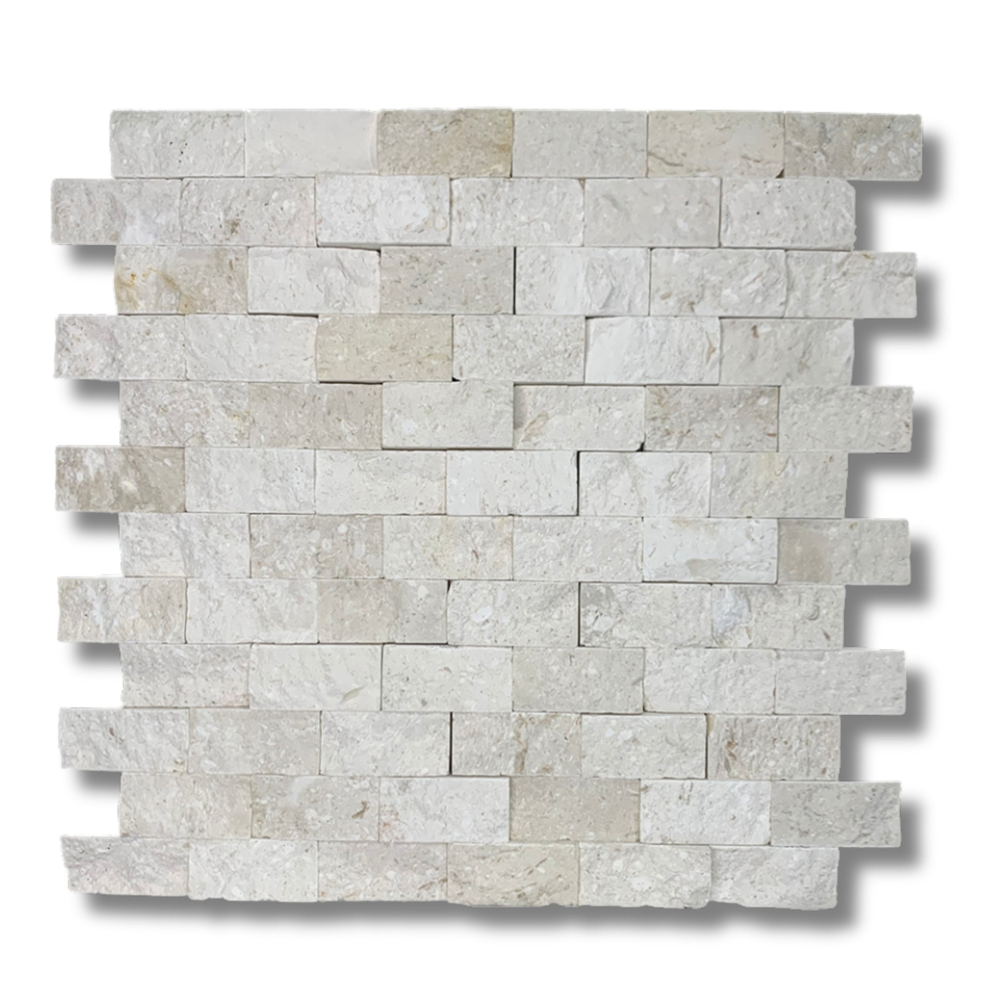 White Seashell Split Face Mosaic Tile 1 x 2 — Sinai Marble and Stone